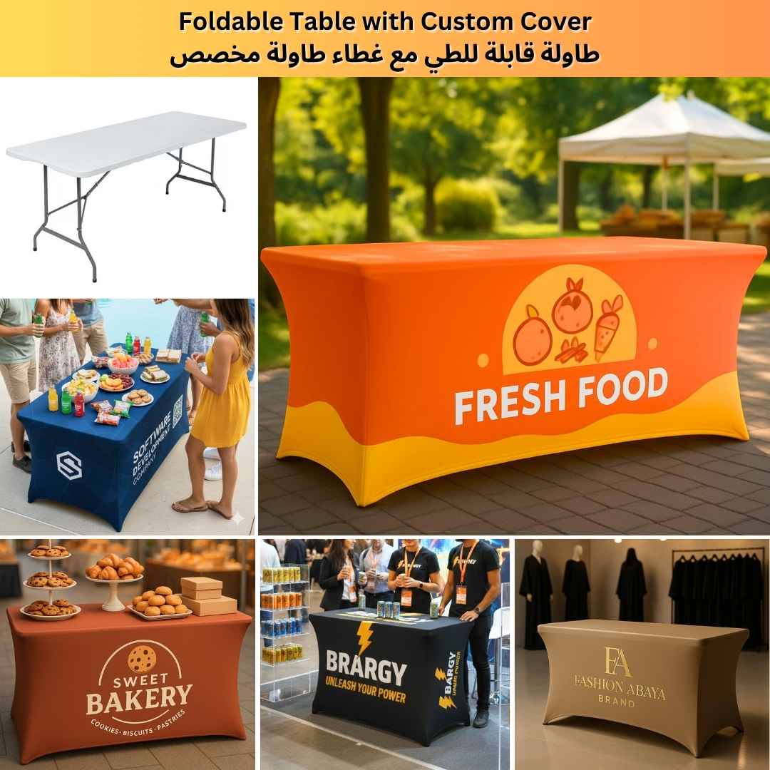 Foldable Trade Show Table with Custom Cover – Karyan Art | كاريان أرت